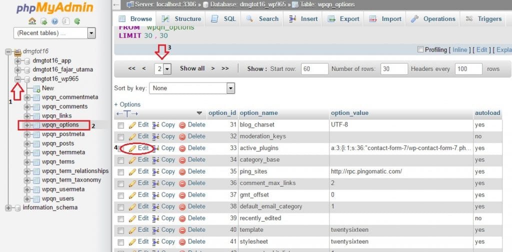 Disable Plugin WordPress Melalui phpMyAdmin