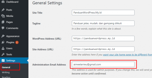 2 Cara Mengubah Email Administrator di WordPress