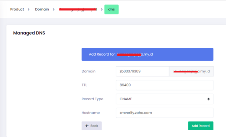 Verifikasi dan Setting MX Record Zoho Mail